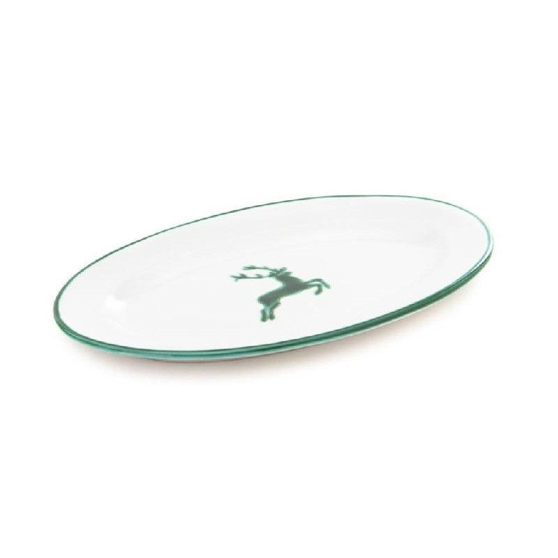 Gmundner ceramic green stag plate oval with flag Gourmet 21x14x2,1 cm